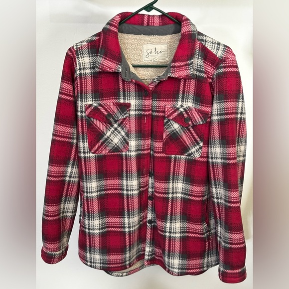 Soho | Jackets & Coats | Soho Threads Sherpa Cherry Red Flannel Jacket ...